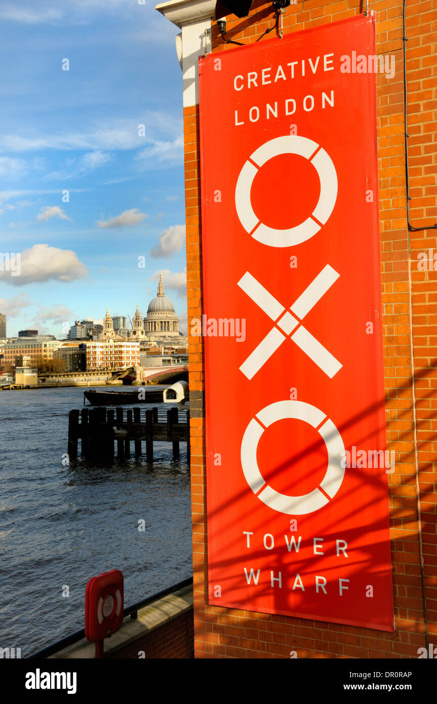 London, England, UK. Oxo Tower Wharf, river Thames, St Paul's Cathedral ...