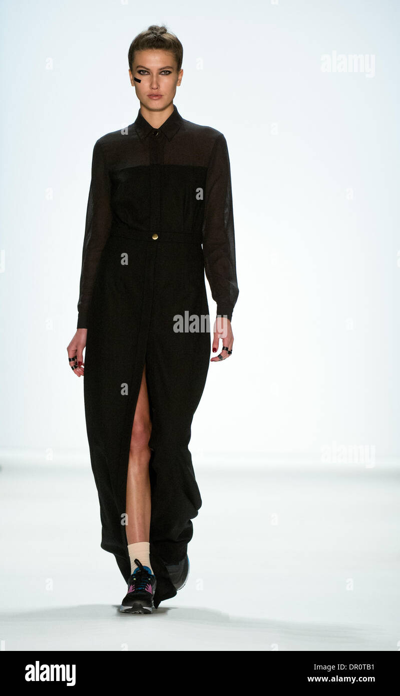 Berlin, Germany. 17th Jan, 2014. Models present creations by Anne Gorke ...