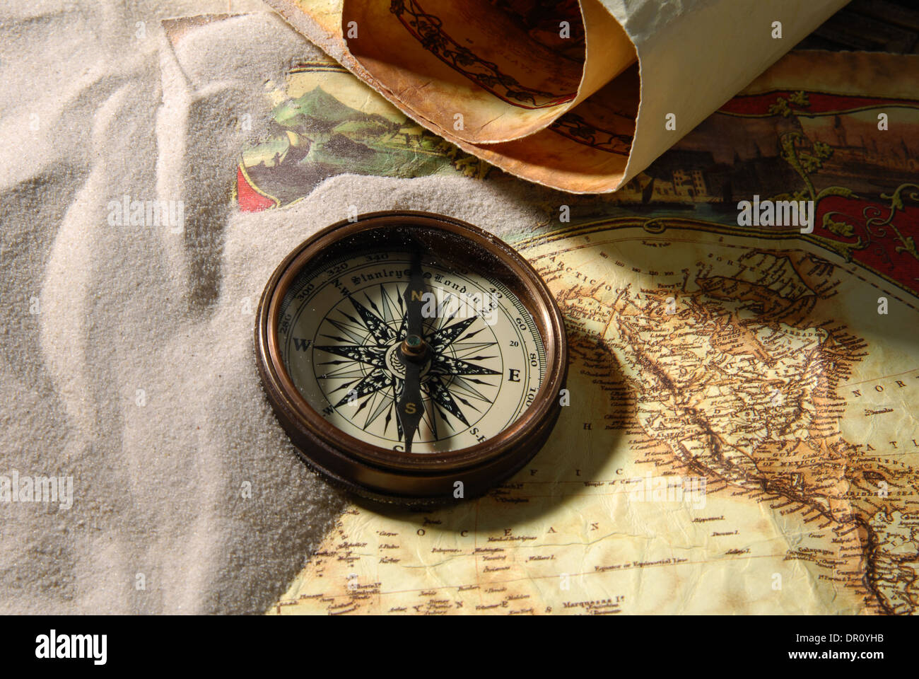 Treasure map, old navigation system, compass and direction Stock Photo ...