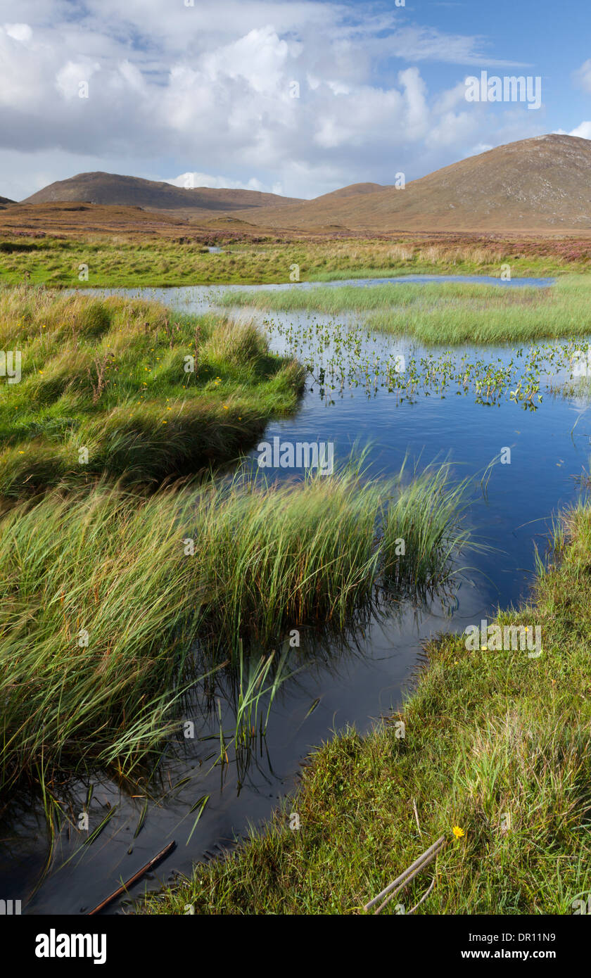 A view across Loch Steisebaht towards the mountains of South Harris ...