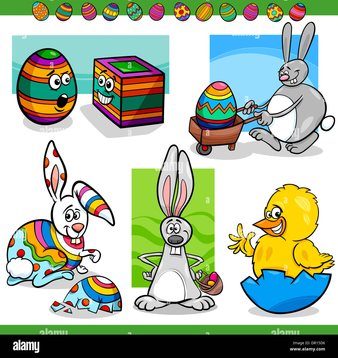 Cartoon Illustration of Happy Men Easter Themes with Bunny, Chicken or ...