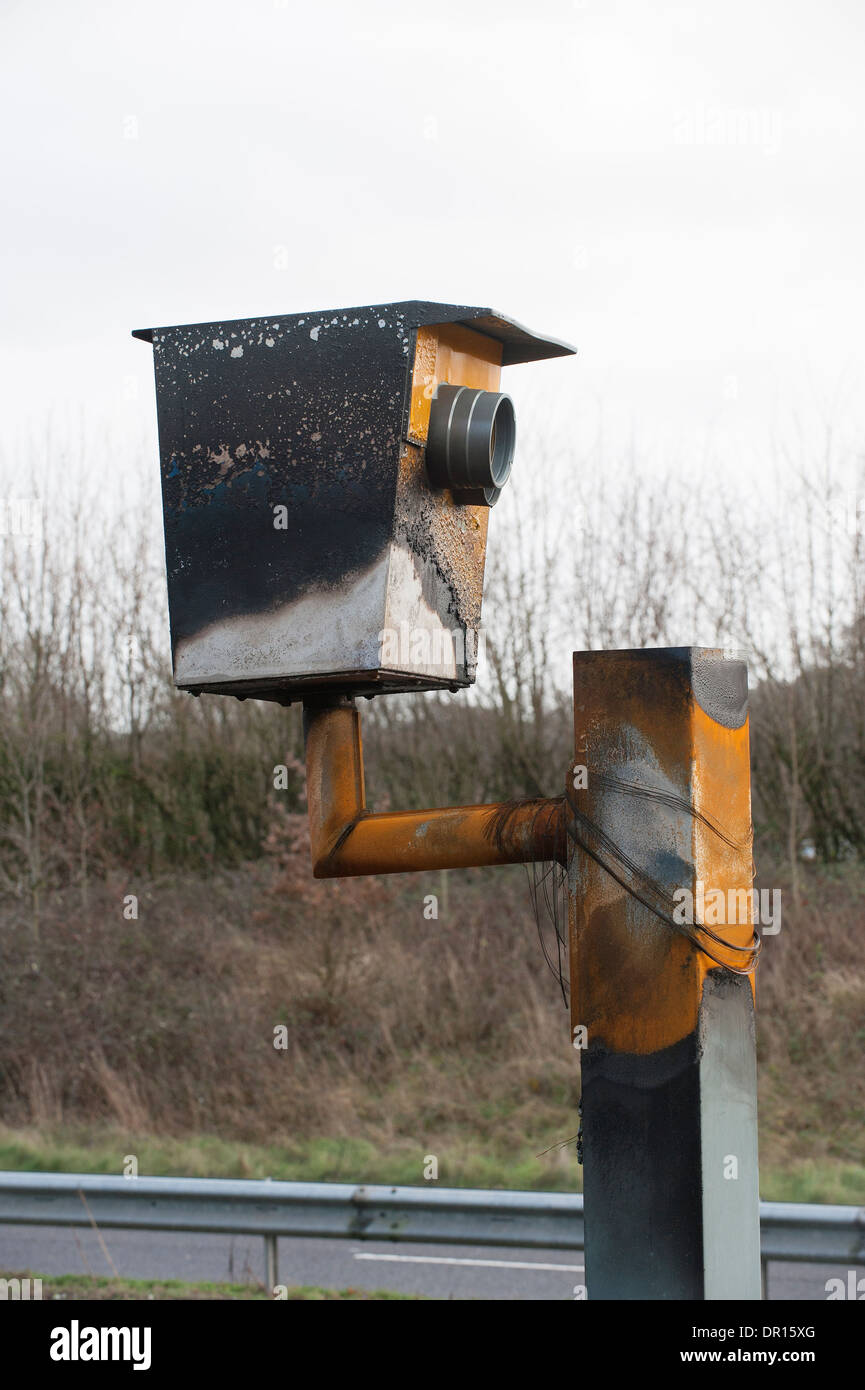 Vandalised speed camera on the A3 in Hampshire UK Stock Photo - Alamy