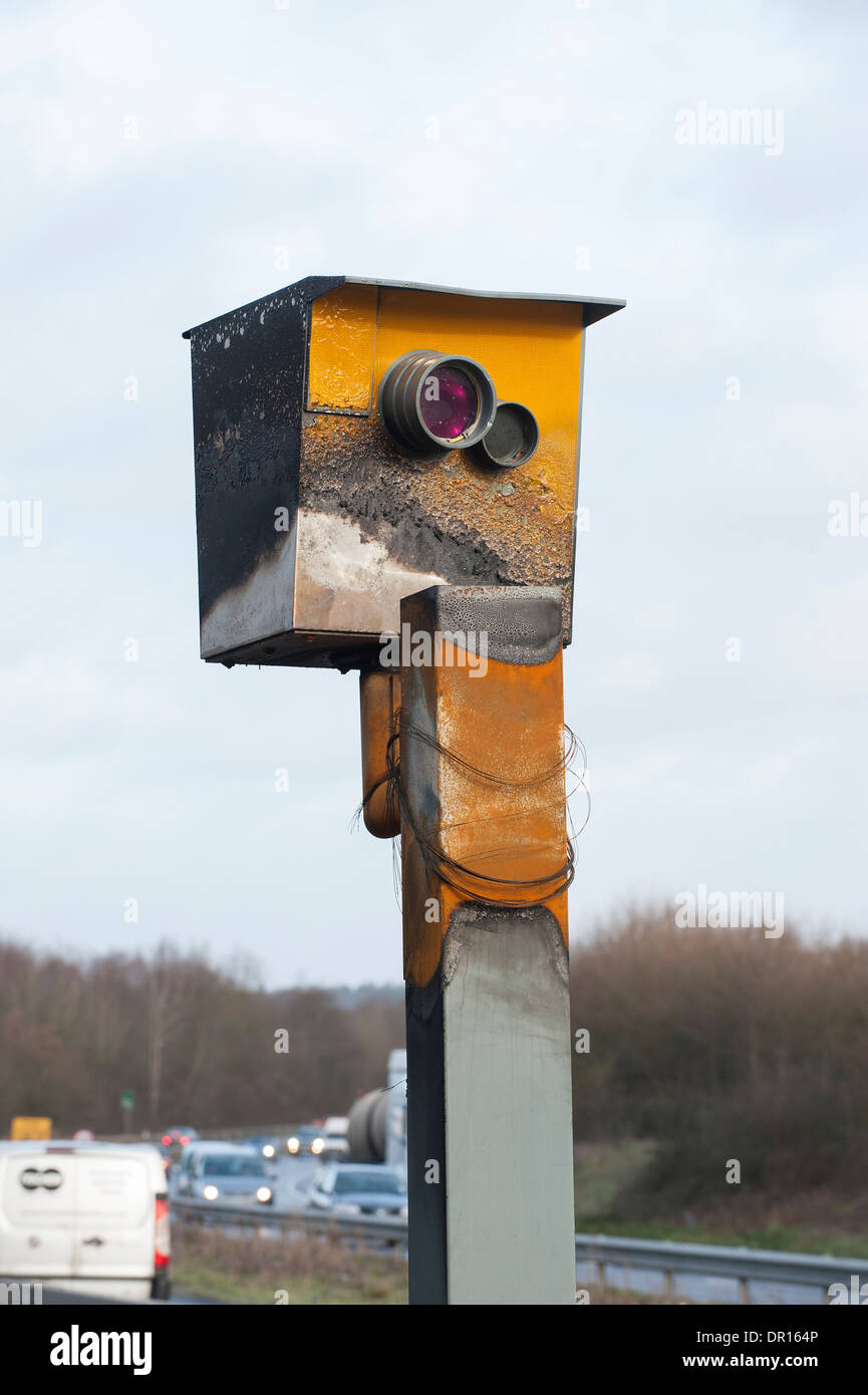 Vandalised speed camera on the A3 in Hampshire UK Stock Photo - Alamy