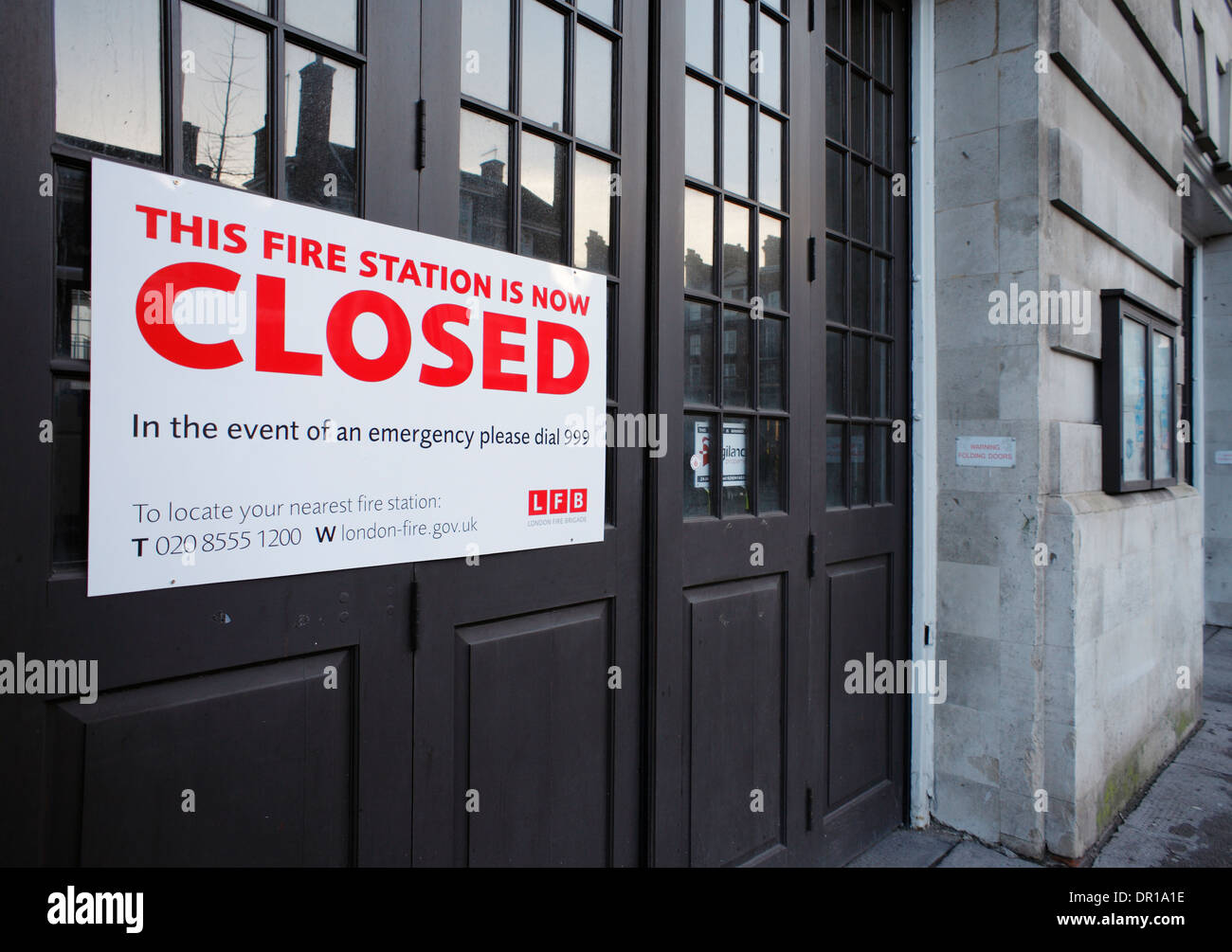 Closed notice for Westminster Fire Station, London Stock Photo - Alamy