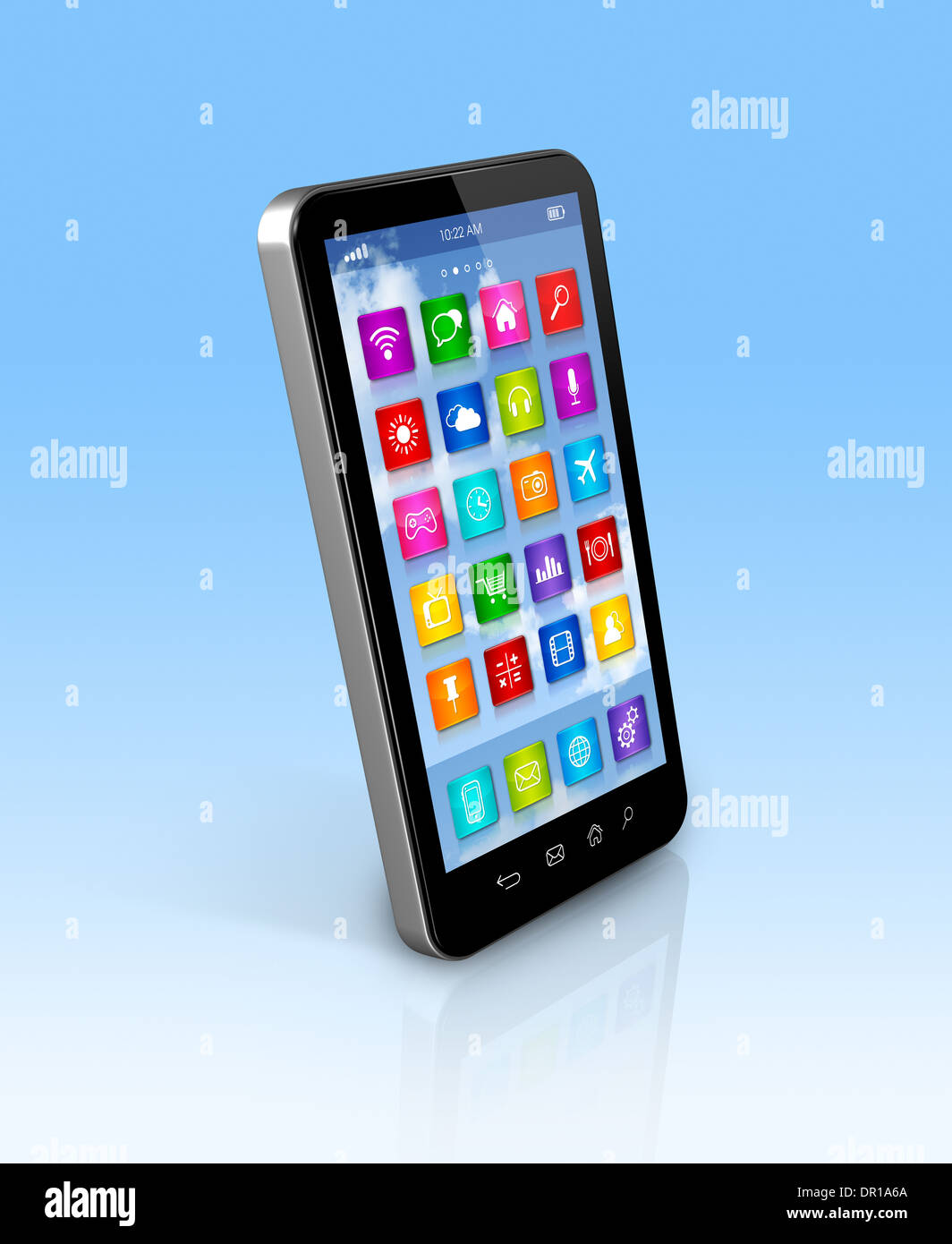 3D smartphone, mobile phone - apps icons interface - isolated Stock ...
