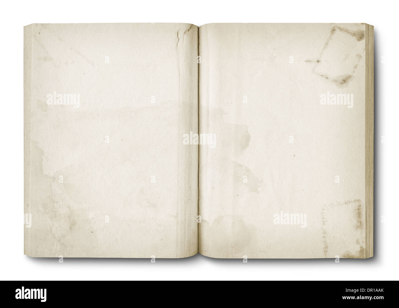 Old stained open book isolated on white Stock Photo - Alamy