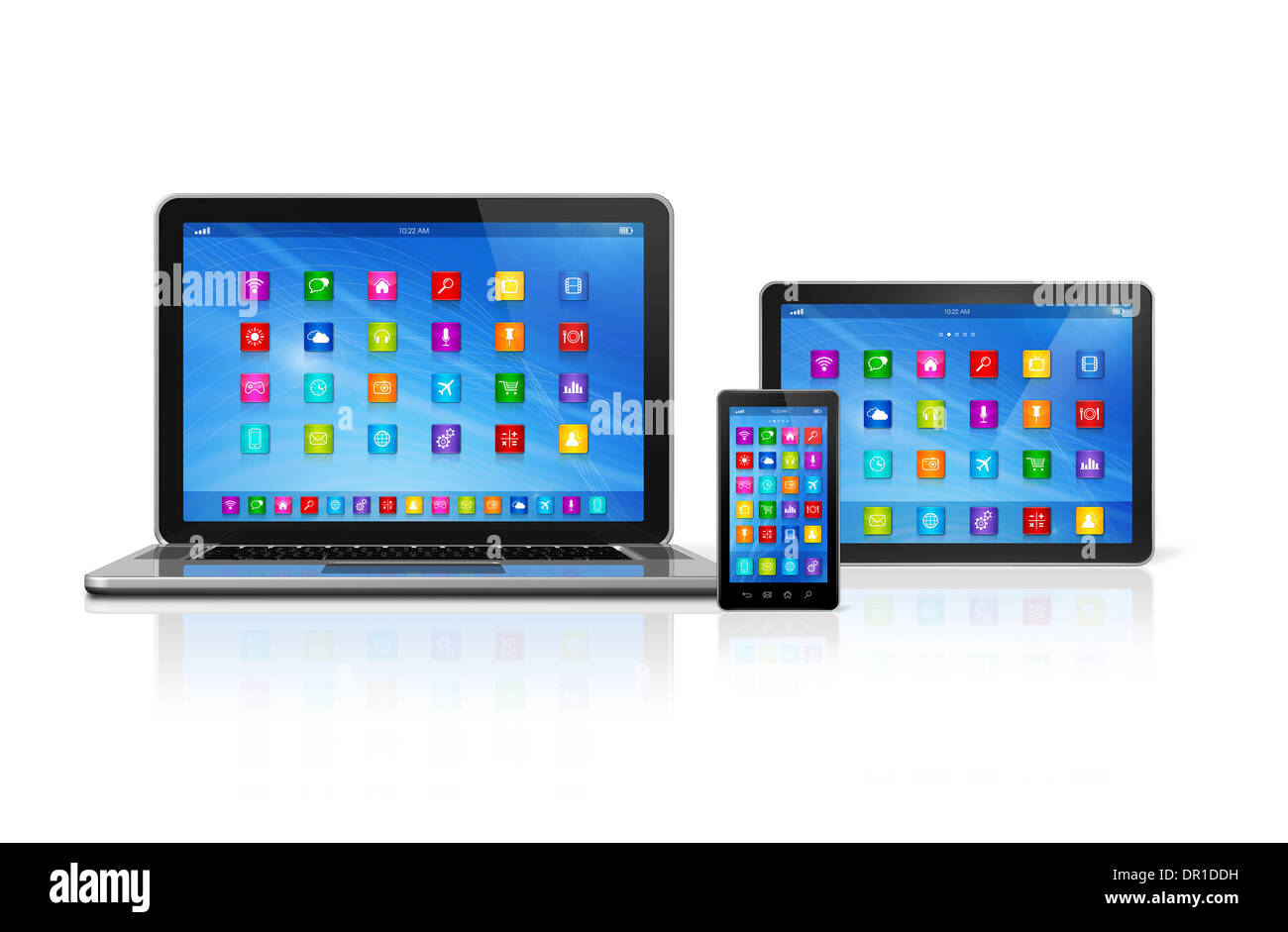 3D Smartphone, Digital Tablet Computer and Laptop isolated on white ...