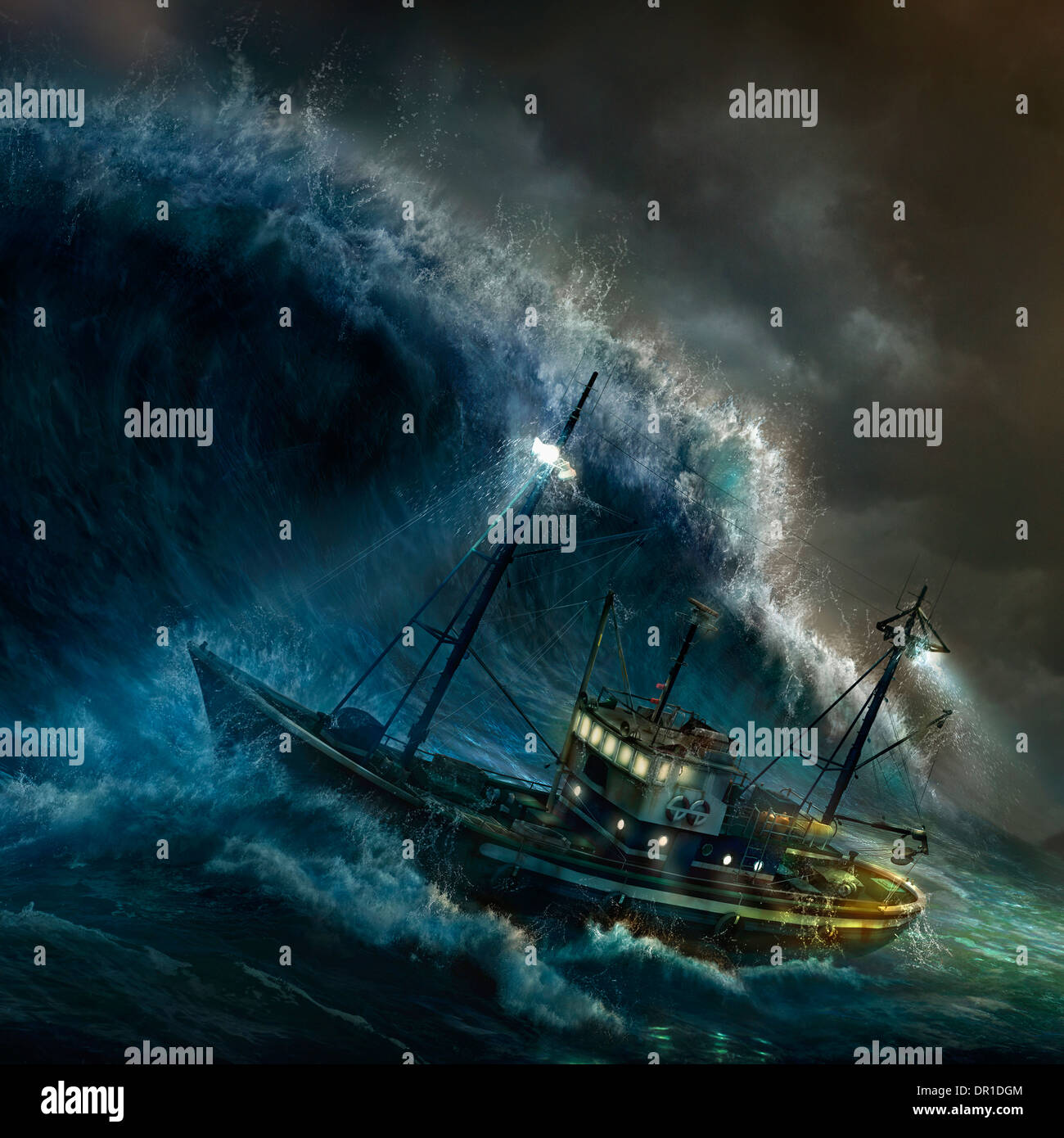 Ship rolling in stormy sea Stock Photo - Alamy