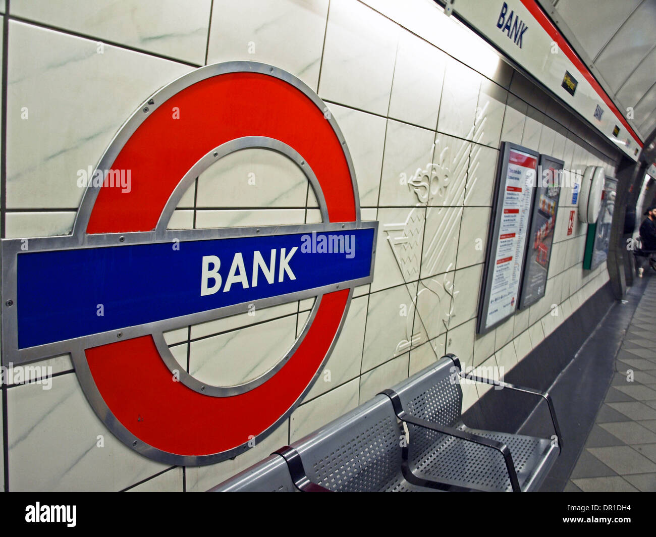 Interior of Bank Underground Station showing roundel, City of London ...