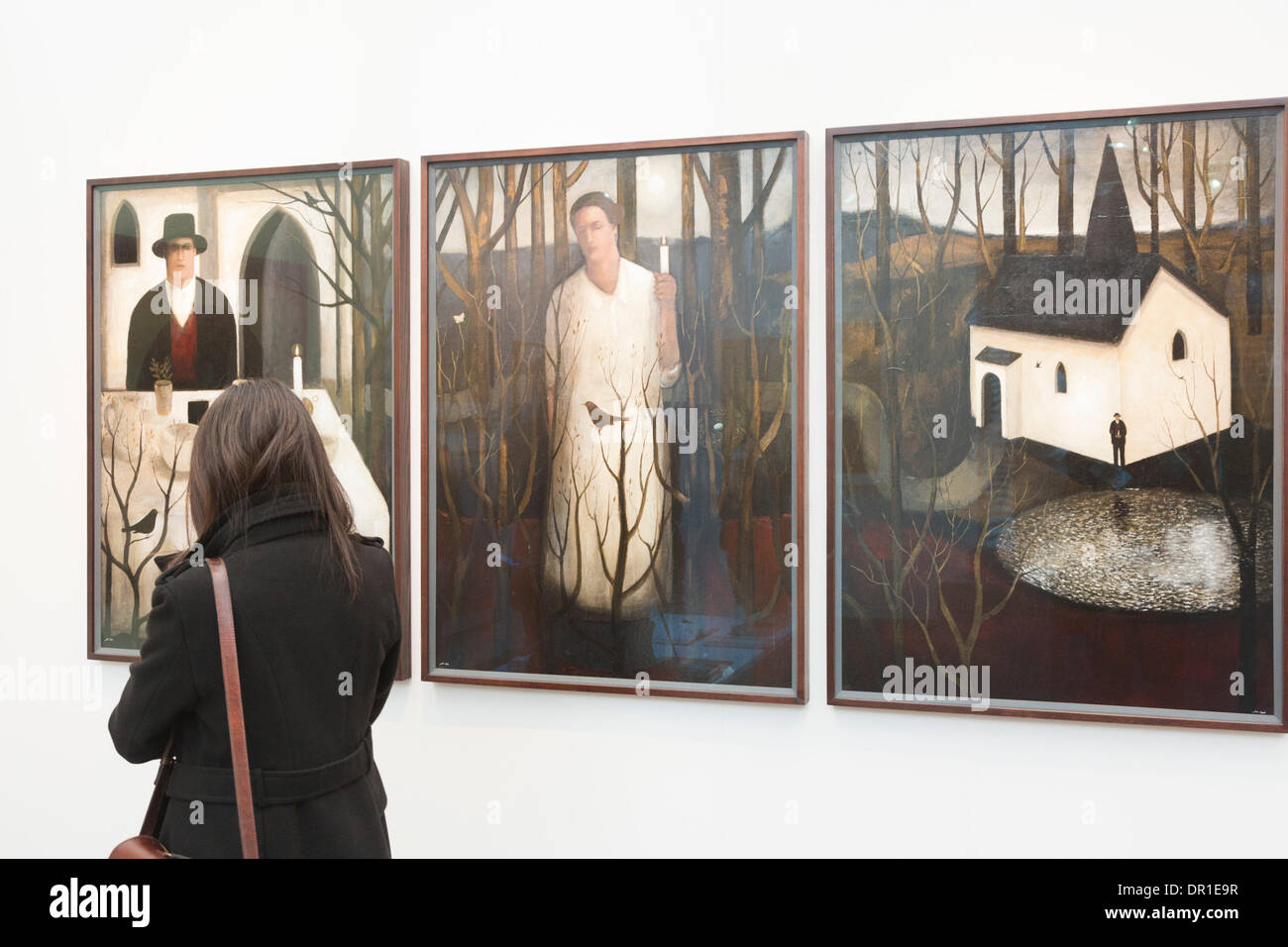 London, UK. 17th Jan, 2014. Pictured: Three paintings by John Caple ...