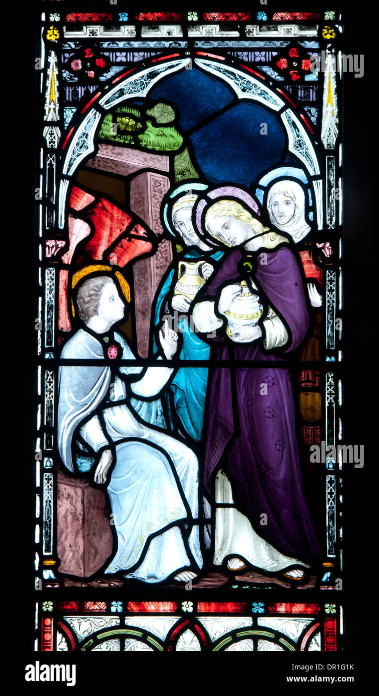 The three Marys at Christ`s tomb stained glass, St. Mary`s Church ...