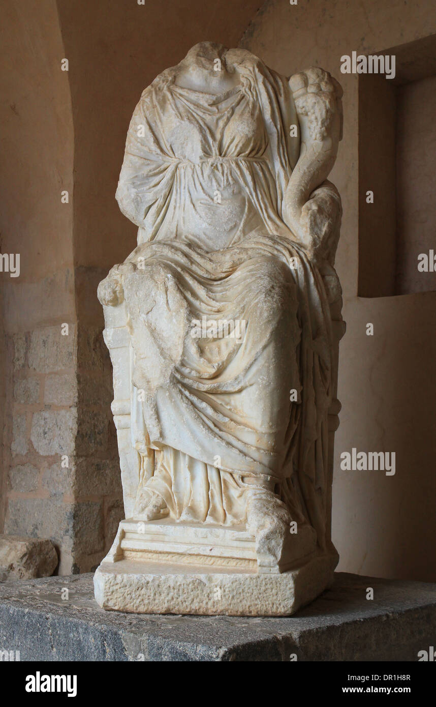 The seated goddess Tyche exhibited at Beit Al-Russan. The Museum was ...