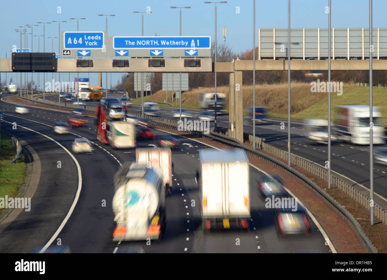 slow shutter speed shot of traffic traveling at speed on the A1/ M ...