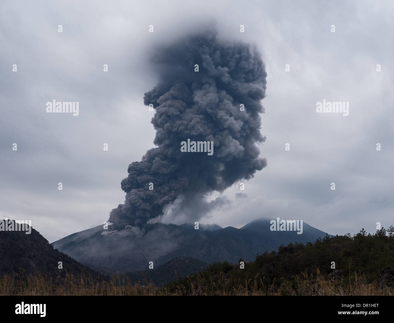 Ash eruption at Sakurajima volcano in Japan - February 2013 Stock Photo ...
