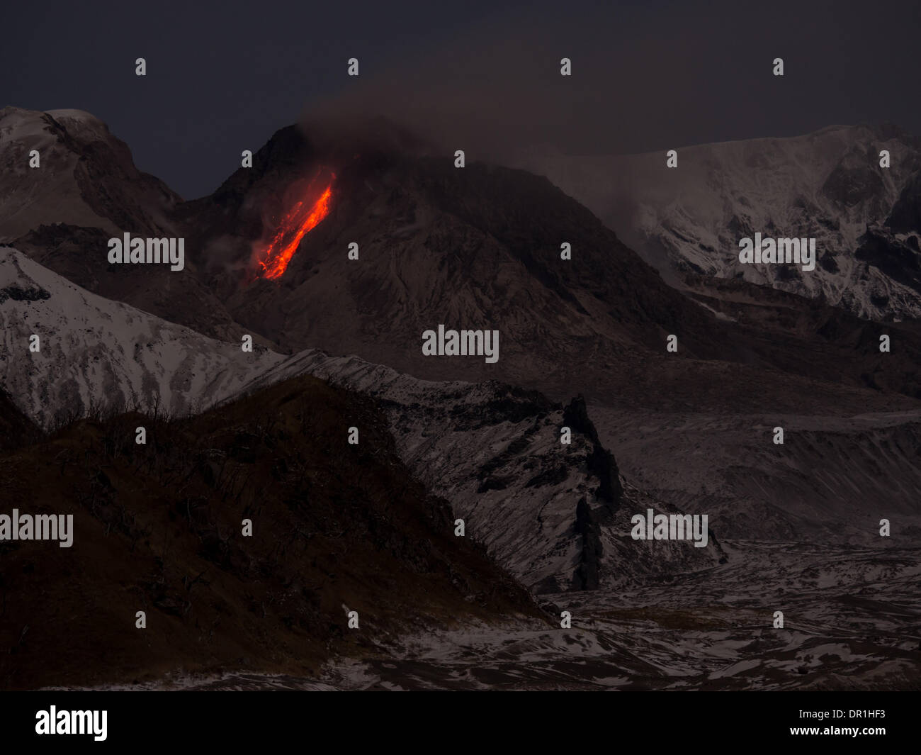 Glowing debris flow at Sheveluch volcano on Kamchatka - October 2013 ...