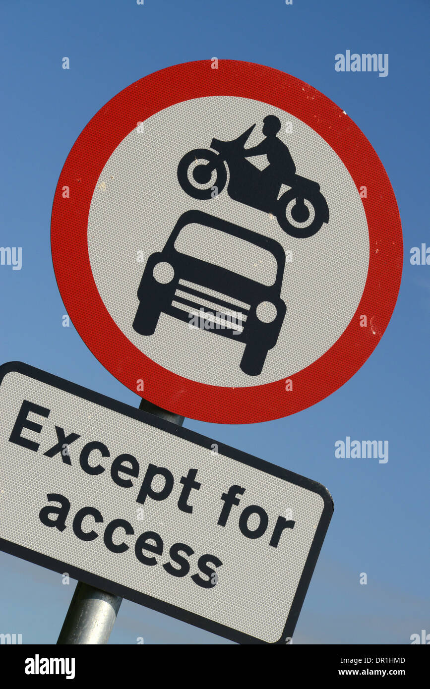 no entry warning sign road for vehicle except for excess united kingdom ...