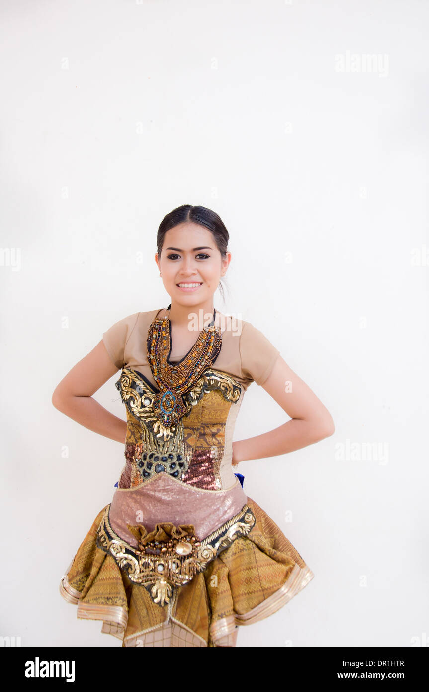 Thai woman with Thai style suite on white background Stock Photo - Alamy