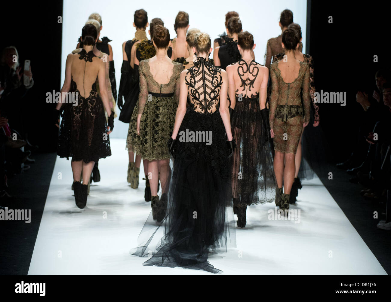 Berlin, Germany. 17th Jan, 2014. Models present creations by Irene Luft ...