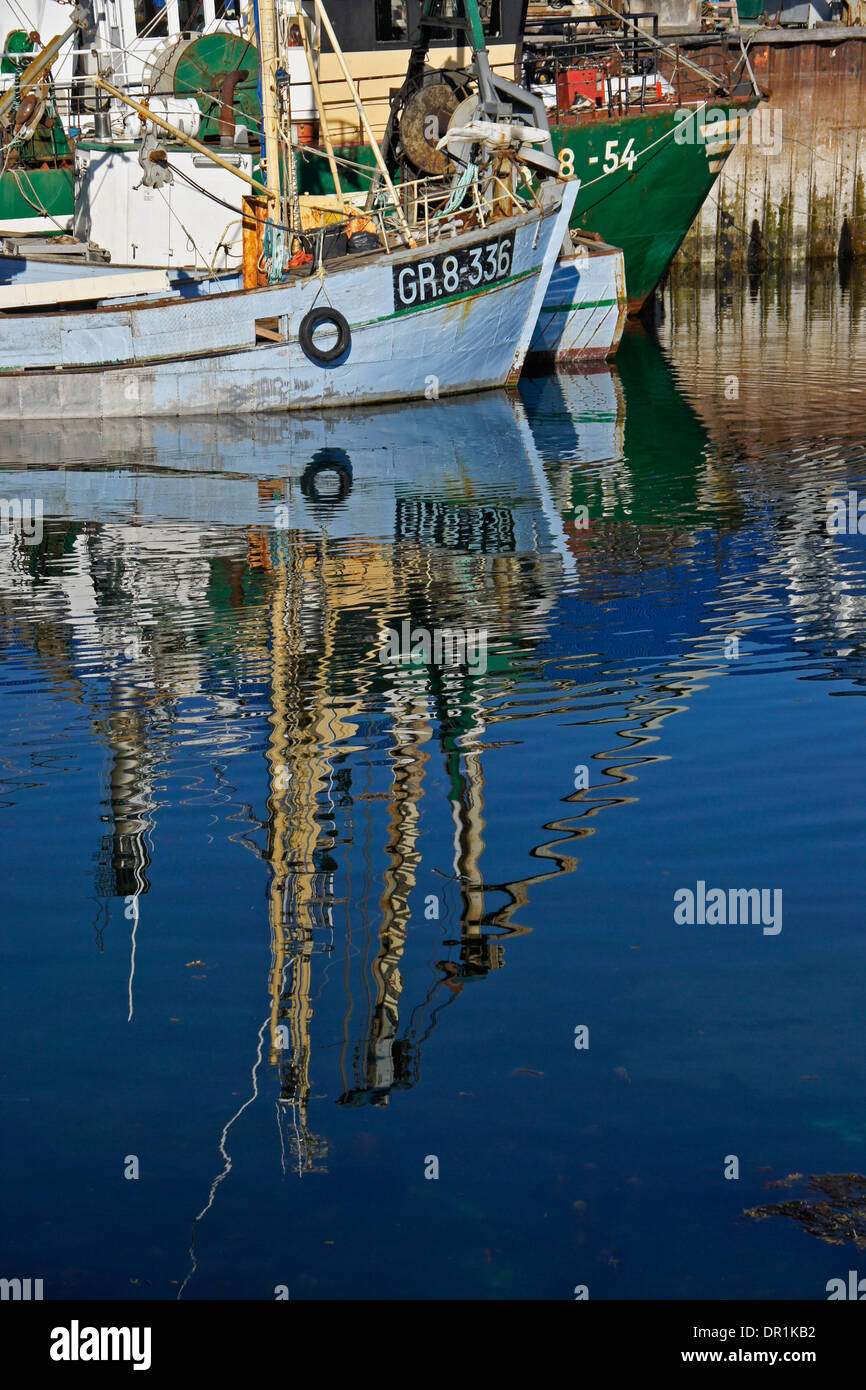Fishing boats in harbor, Sisimiut (Holsteinsborg), West Greenland Stock ...