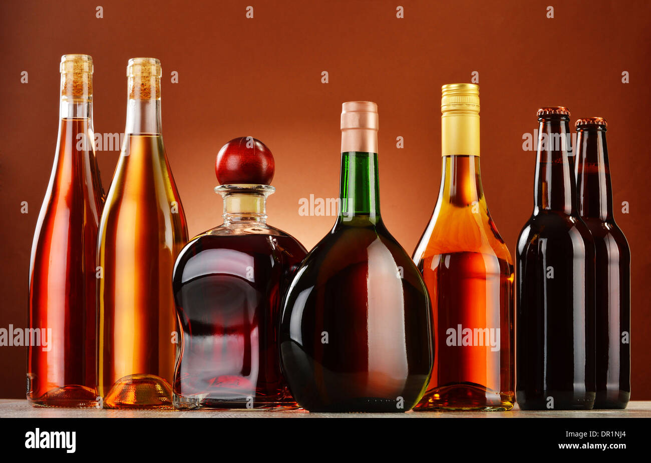 Bottles of assorted alcoholic beverages Stock Photo - Alamy