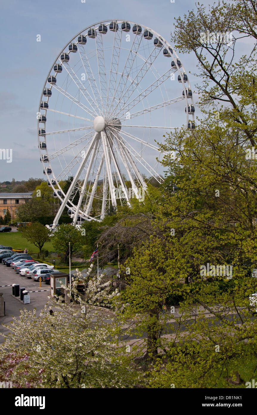 Towering white metal structure, York Wheel tourist attraction, in ...