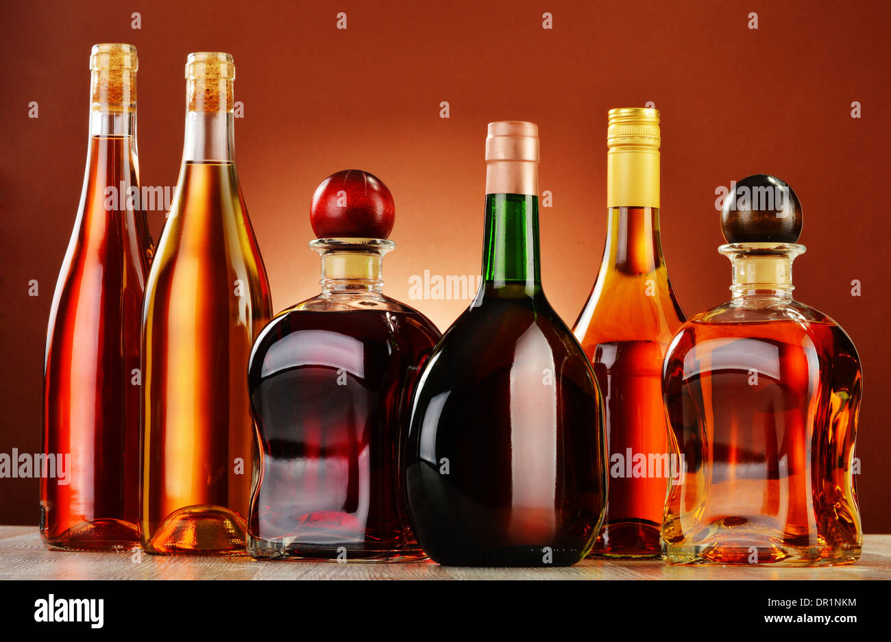 Bottles of assorted alcoholic beverages Stock Photo - Alamy