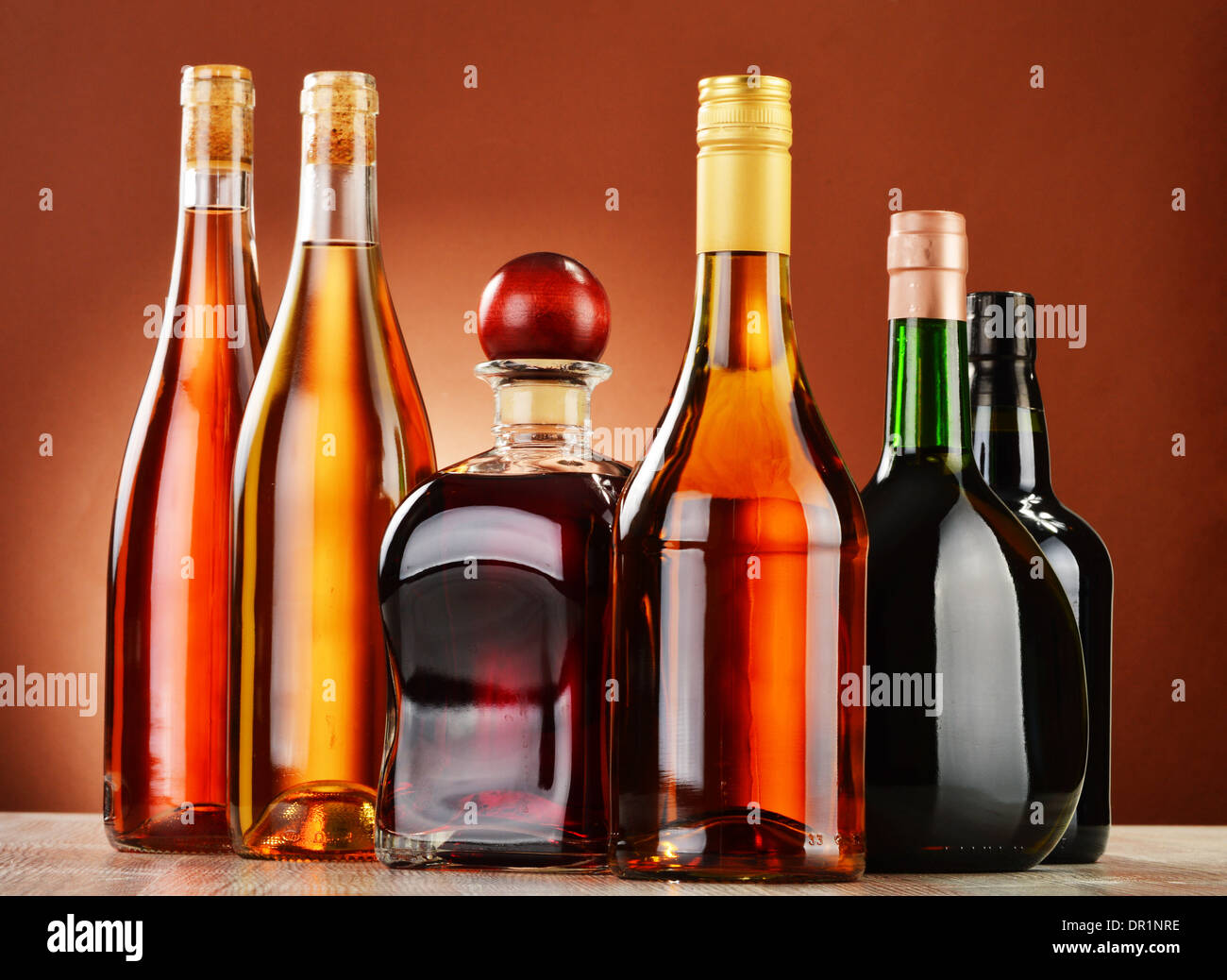 Bottles of assorted alcoholic beverages Stock Photo - Alamy