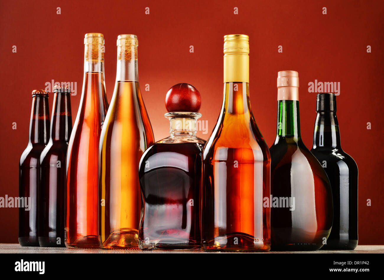Bottles of assorted alcoholic beverages Stock Photo - Alamy