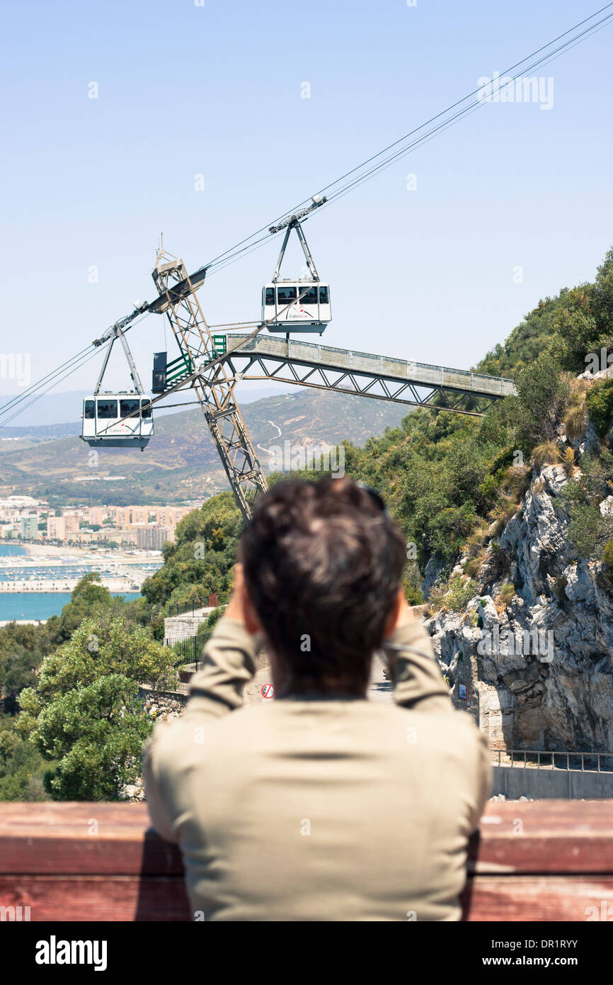 Gibraltar Rock landscape and woman watching cable car Stock Photo - Alamy