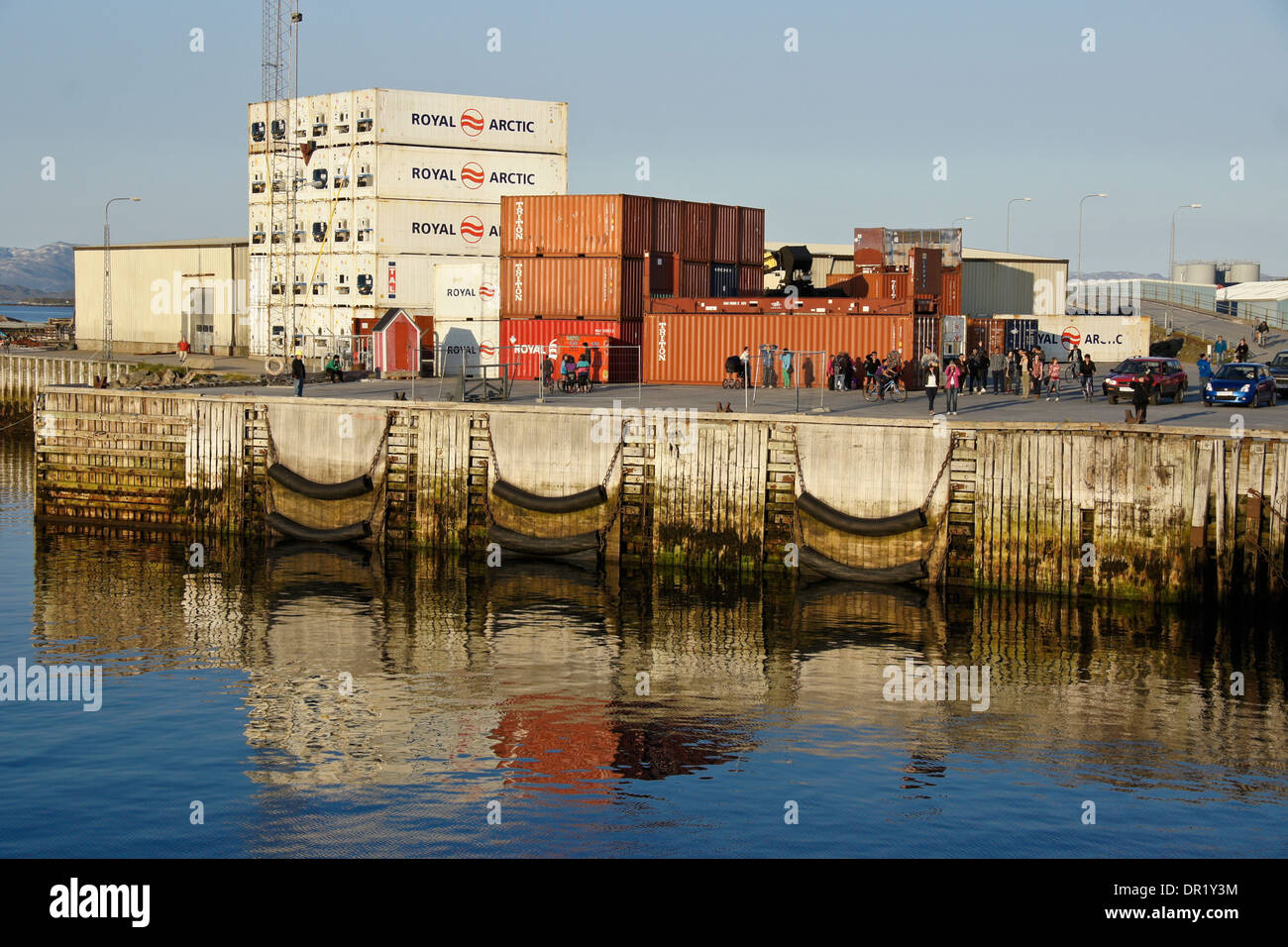Cargo containers on wharf, Maniitsoq (Sukkertoppen), West Greenland ...