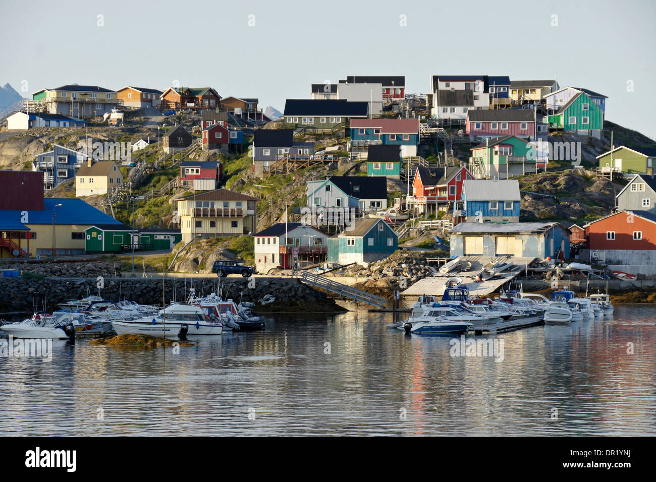 Harbor and colorful houses of Maniitsoq (Sukkertoppen), West Greenland ...