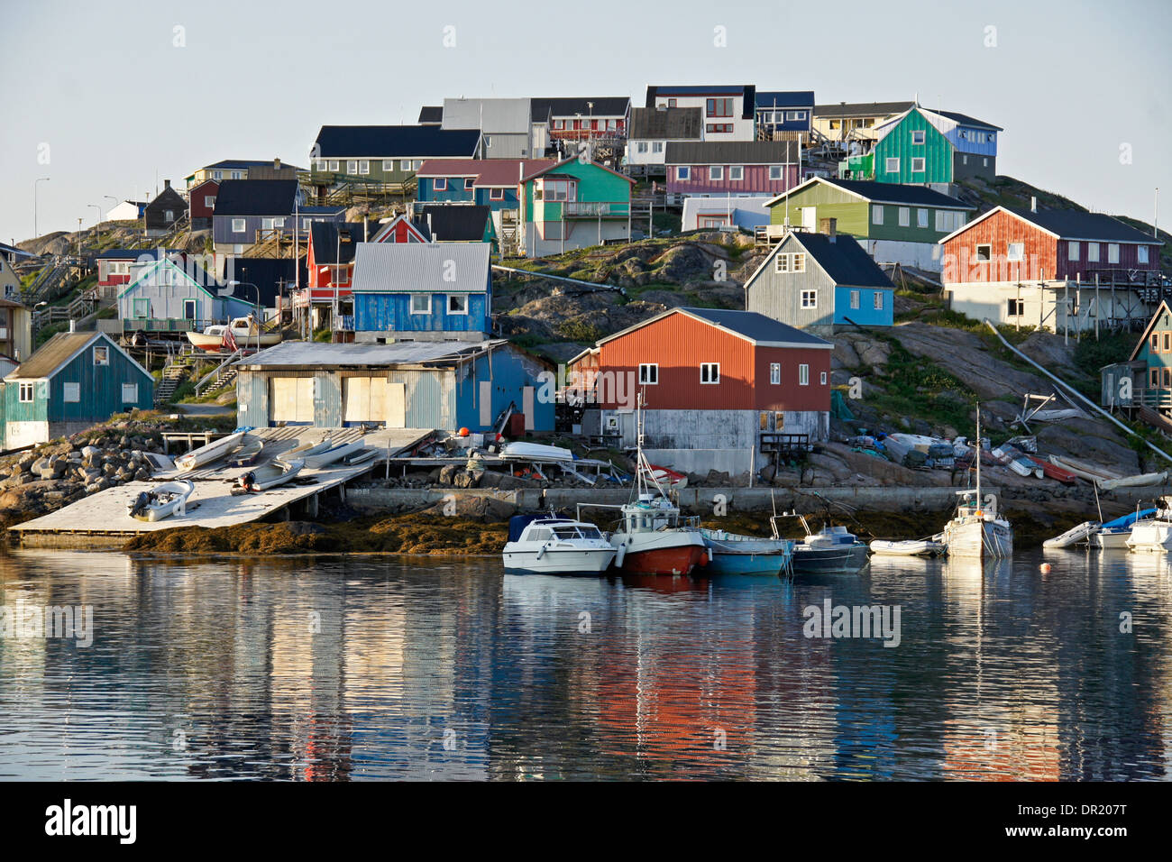 Harbor and colorful houses of Maniitsoq (Sukkertoppen), West Greenland ...