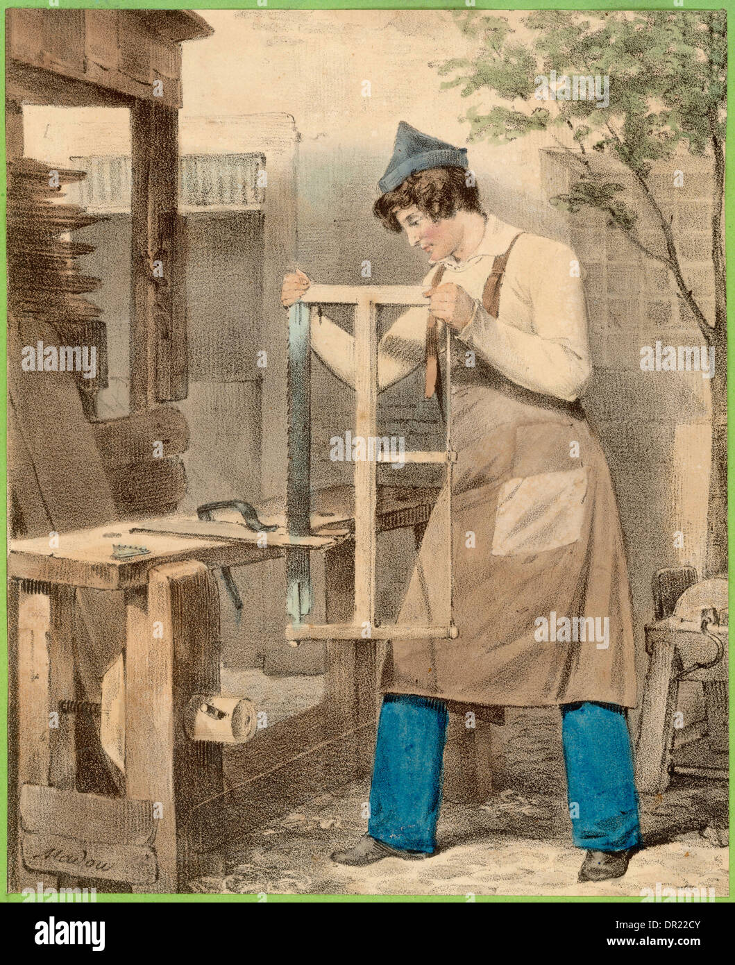 CARPENTER AT WORK/SAWING Stock Photo - Alamy