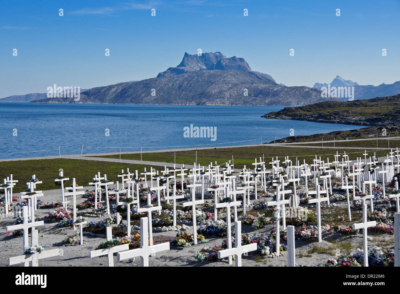 Cemetery with Sermitsiaq mountain in background, Nuuk (Godthab ...
