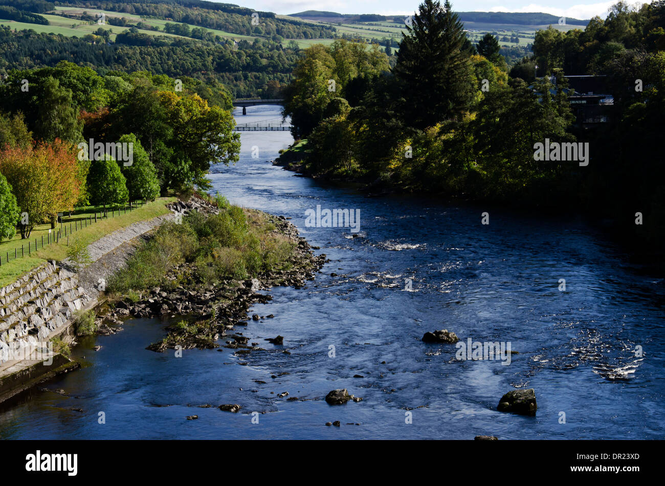 View downstream from the Pitlochry Dam and Hydro Electric Power Station ...