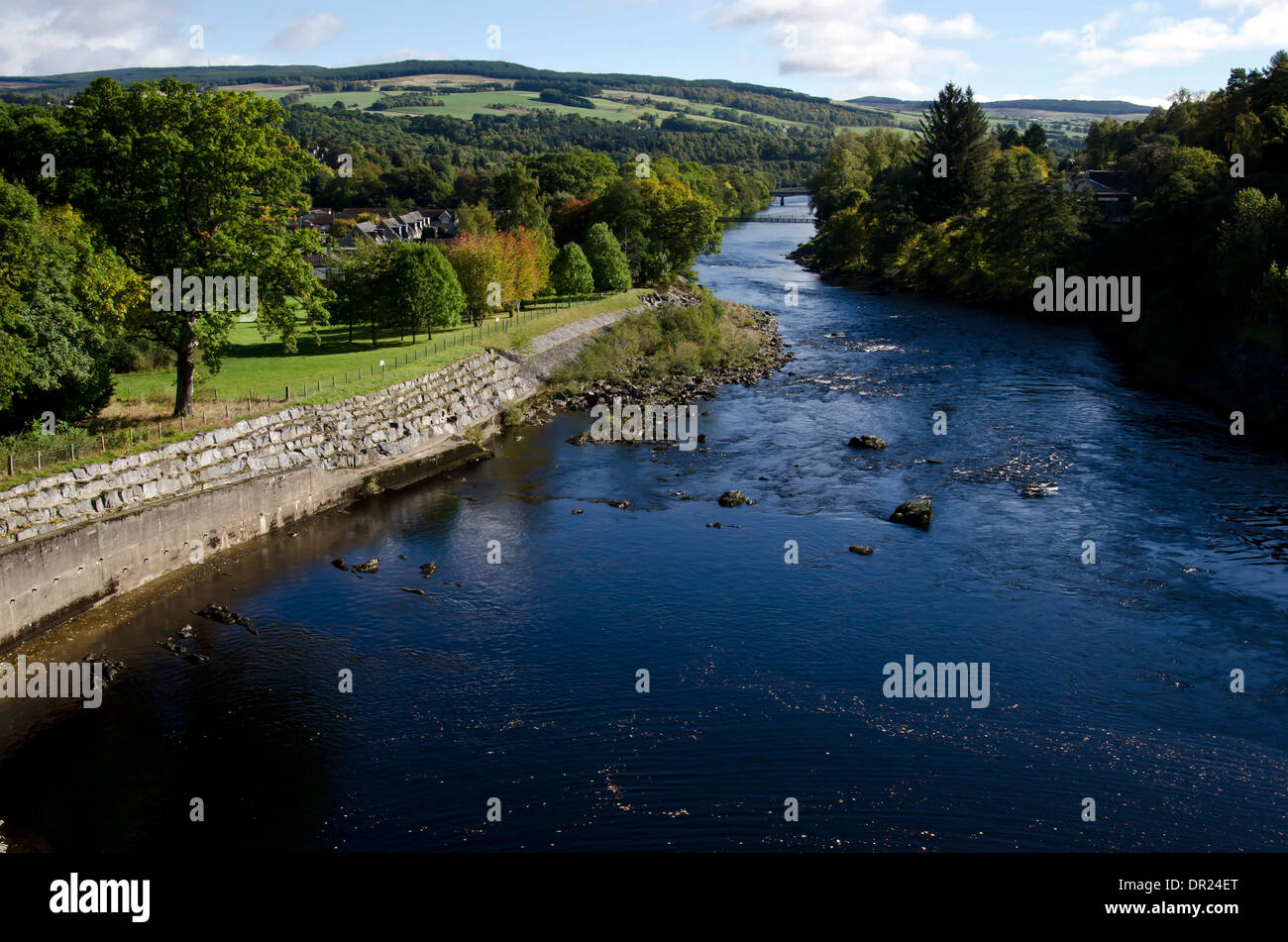 View downstream from the Pitlochry Dam and Hydro Electric Power Station ...
