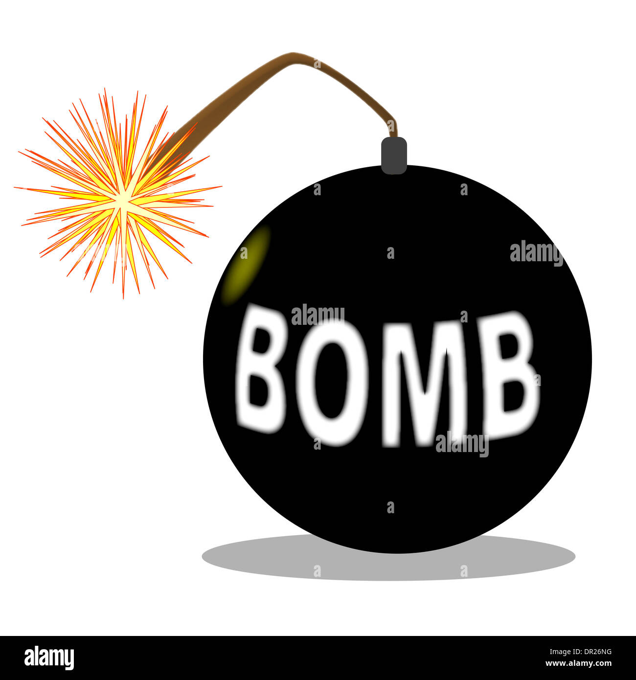 A traditional cartoon style bomb with lit fuse, isolated over white ...