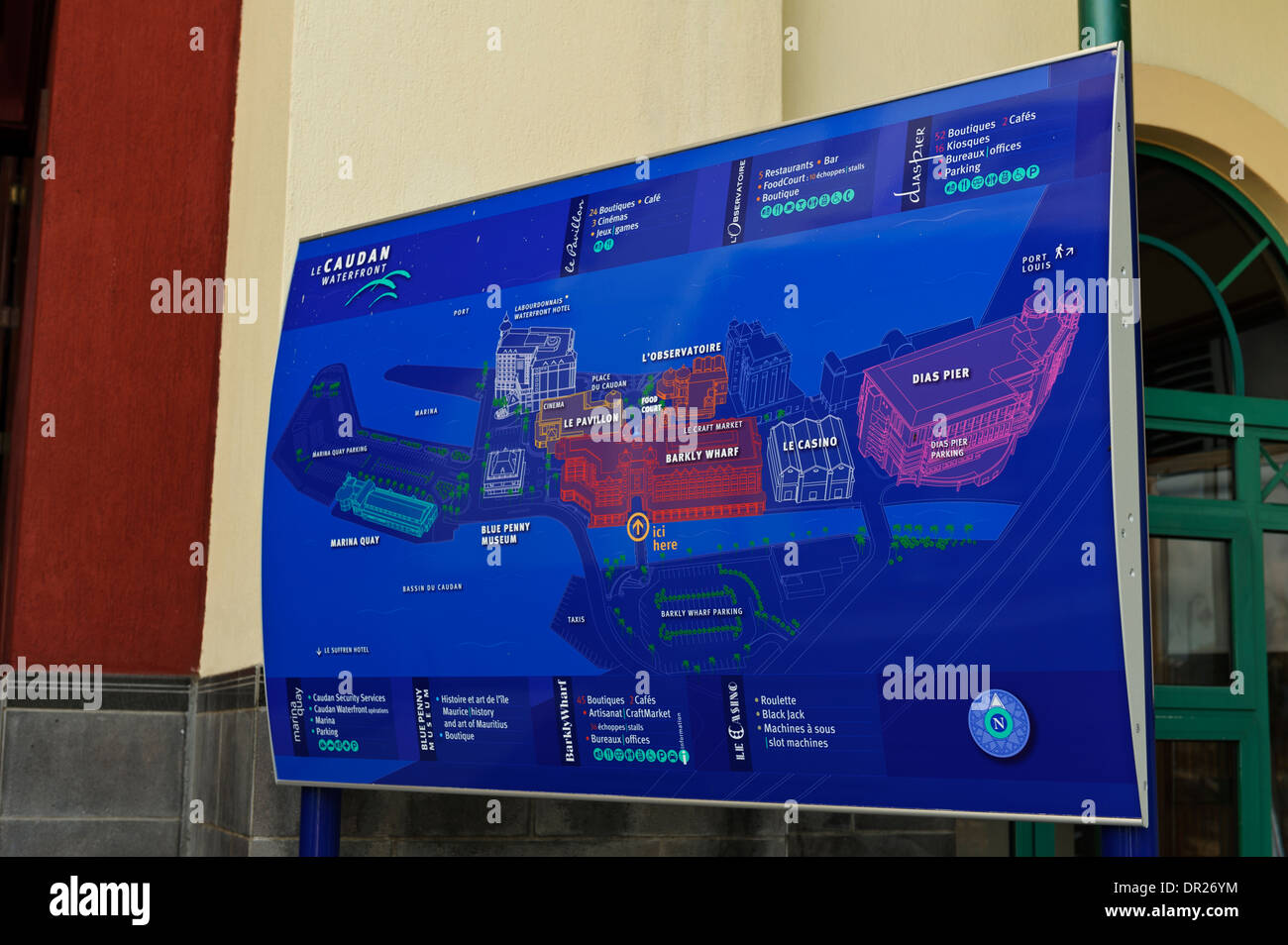 Waterfront location detailed map on a blue display board, Caudan ...