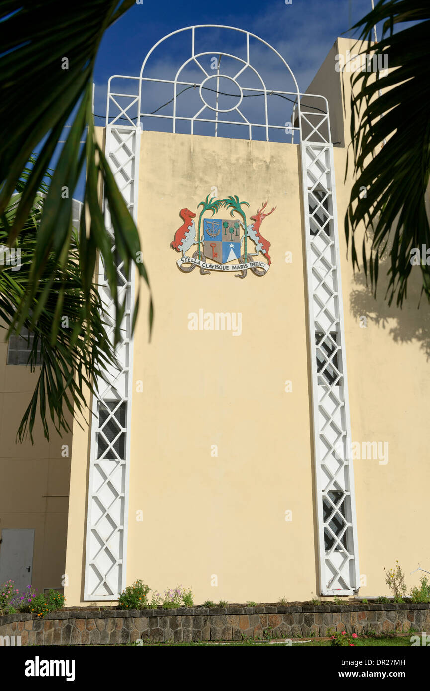 Mauritius emblem on the side of a Government building, Port Louis ...