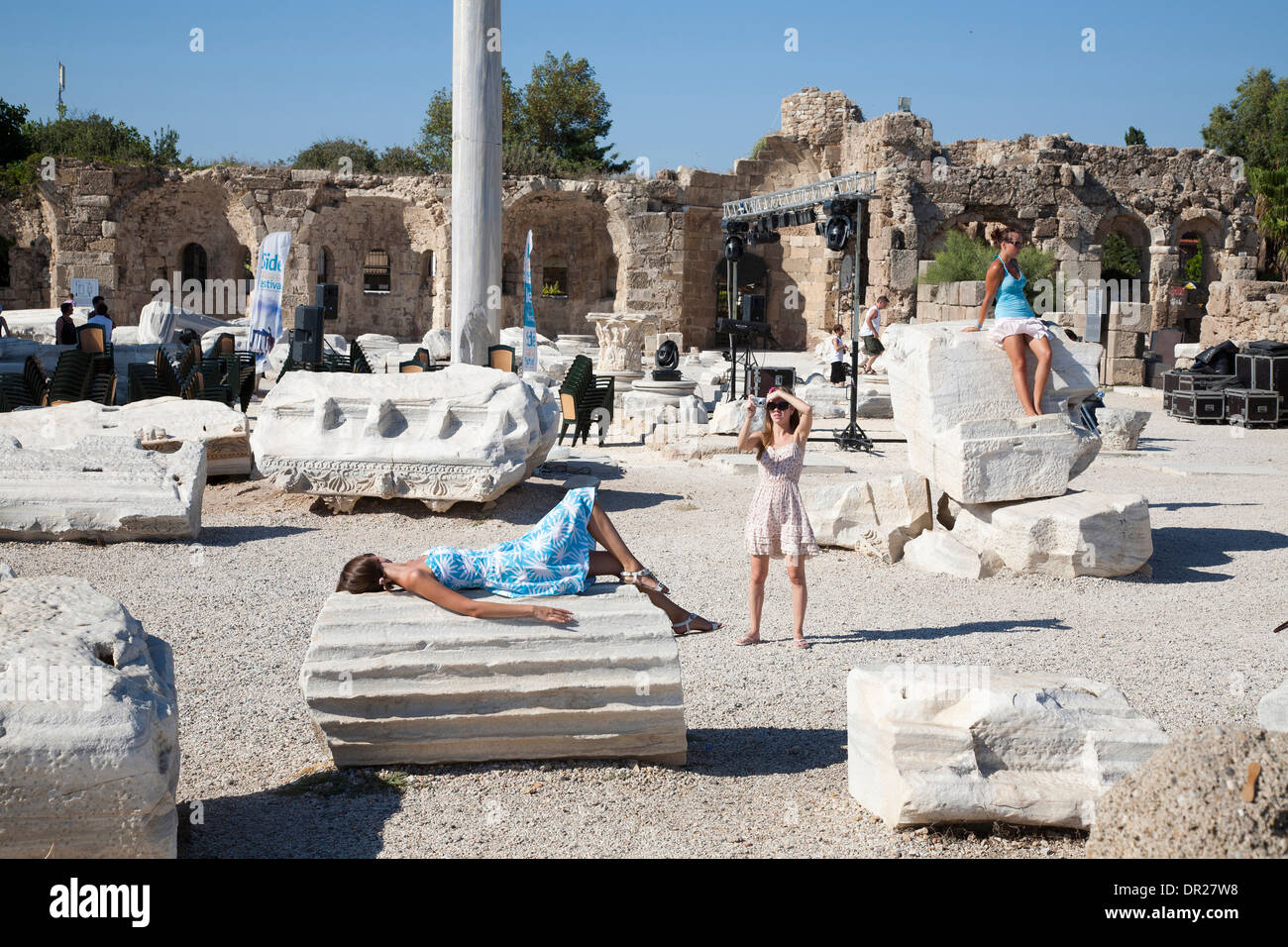 temples of apollo and athena, side, mediterranean coast, turkey, asia ...
