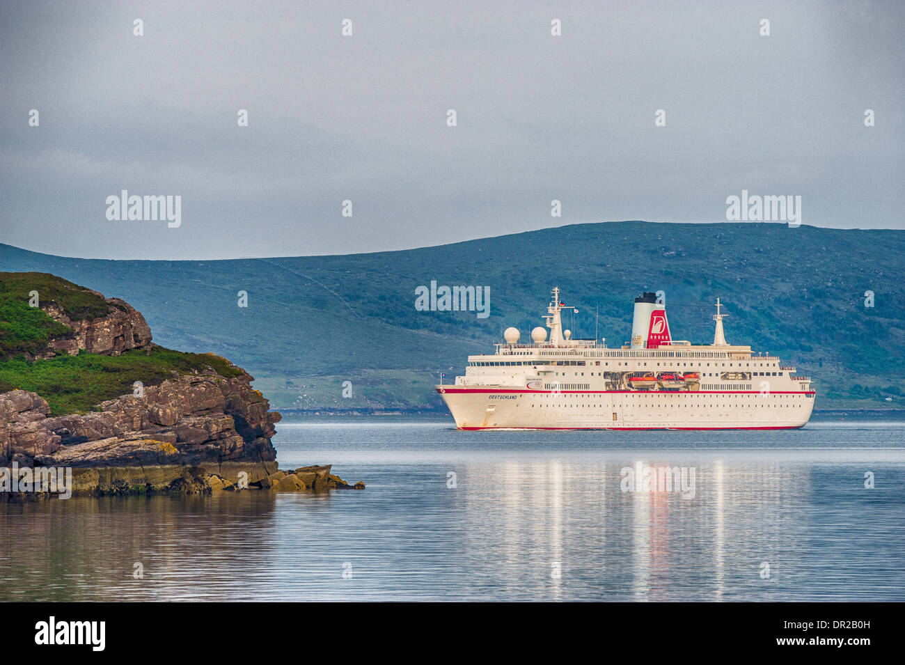MS Deutschland begins her sail along Loch Broom to Ullapool, Scotland ...