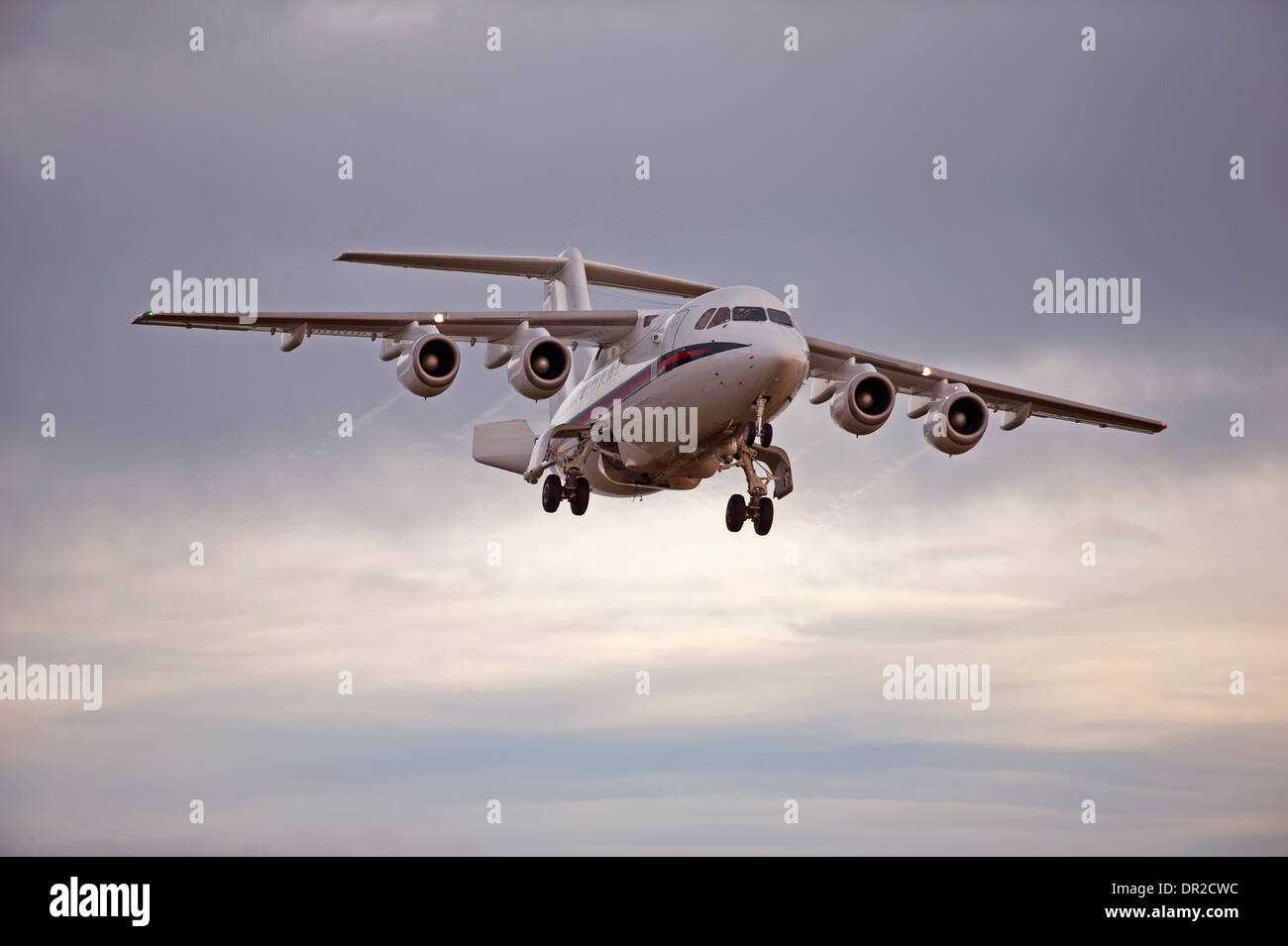 BAe 146-100 four engined jet approaching RAF Lossiemouth. SCO 9240 ...