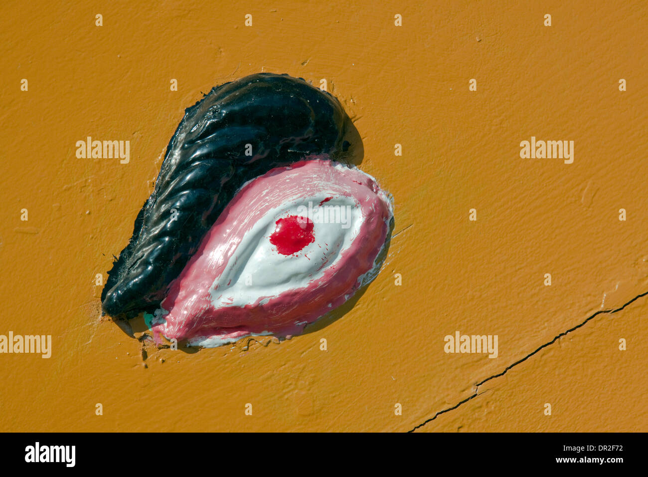 Luzzu eyes on traditional Maltese fishing boats Stock Photo - Alamy