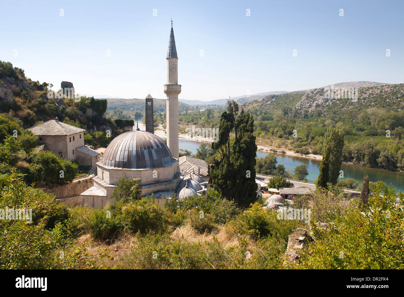 mosque, pocitelj, ancient town and neretva river, bosnia and ...