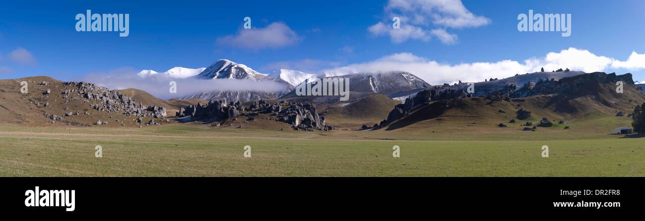 Panoramic view of Castle Hill and the Torlesse Range, from Highway 73 ...