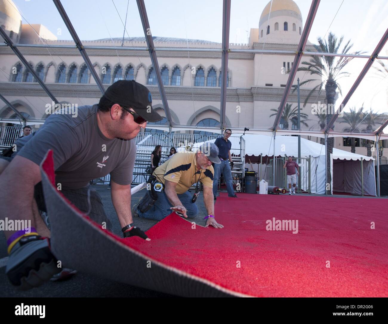 Los Angeles, California, USA. 17th Jan, 2014. The set up crew stretches ...