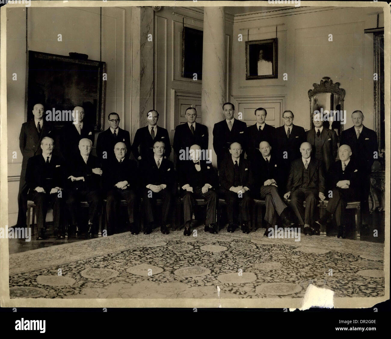 Apr. 05, 1955 - Sir Winston Churchill poses with his cabinet special ...