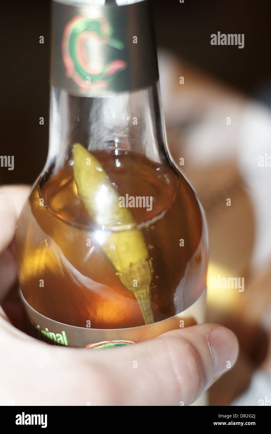 Chili in a beer. A special beer which gives a spicy taste of chili to a ...