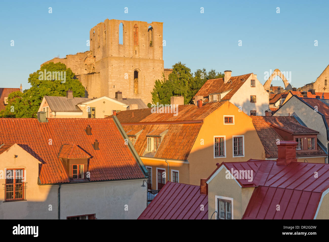 Rooftops and a medieval fortress in Visby, capital of Gotland, Sweden ...