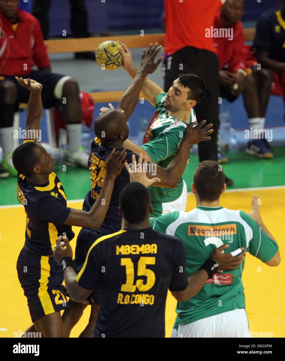 Algiers, Algeria. 18th Jan, 2014. Algeria's Boultif Sassi (top) breaks ...